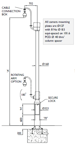 Slimline' Trolley Head Poles | Altron | CCTV Camera Mounting